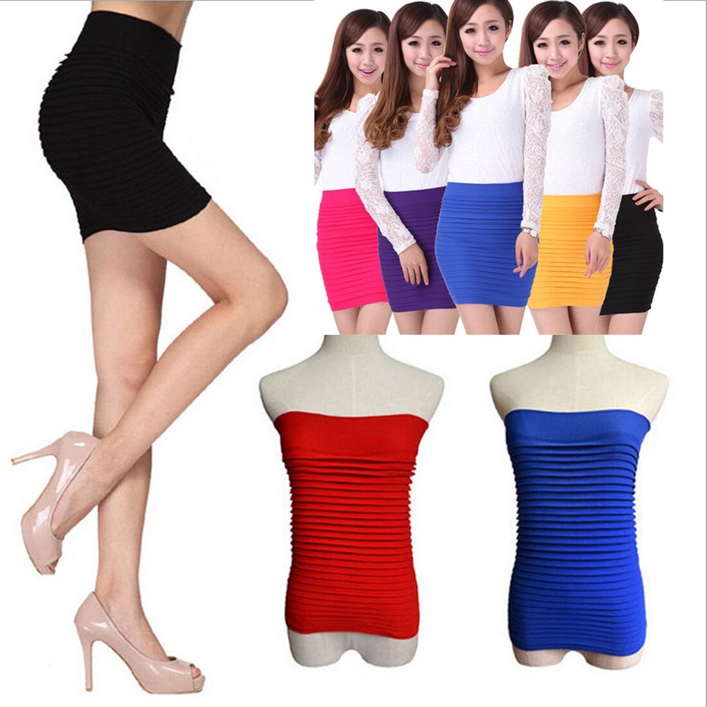 Womens Elastic High Waist Office Lady Pencil Skirt Short Mini Skirt | Shopee Malaysia
