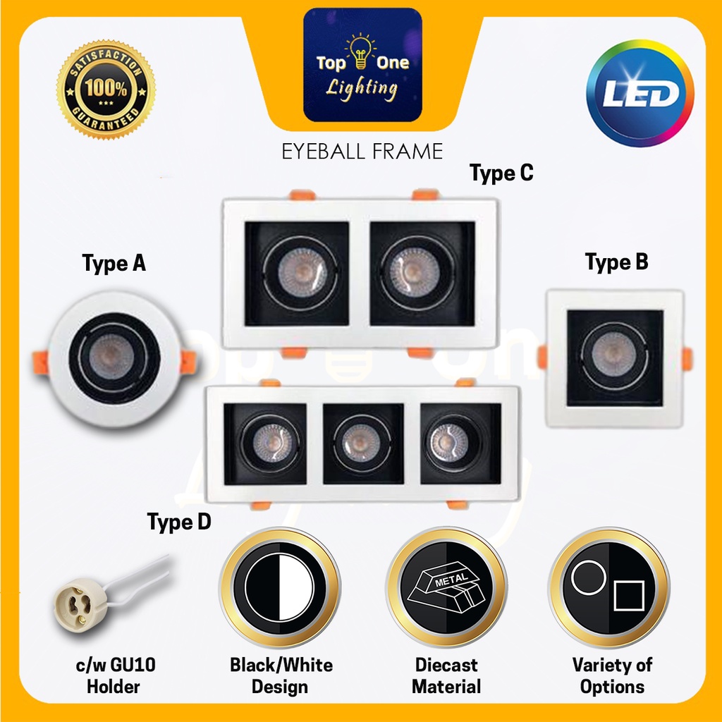 Eyeball Casing With GU10 Holder Bulb Single Recess Double Downlight ...