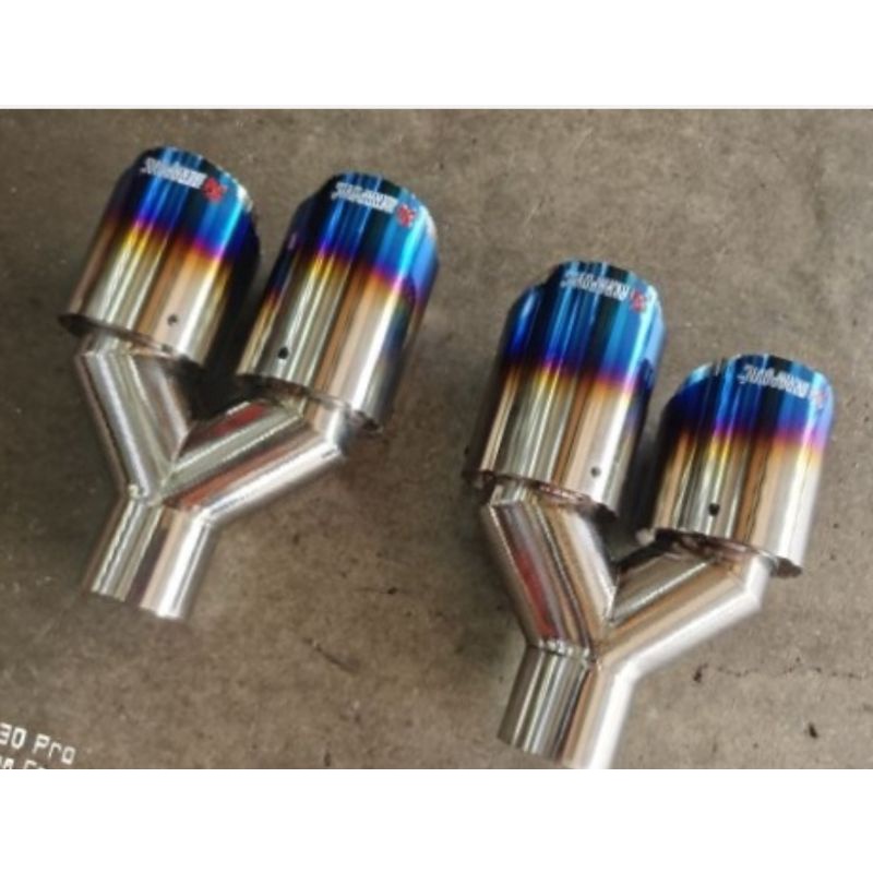 Y style stainless steel universal exhaust system Blue end pipe+car ...