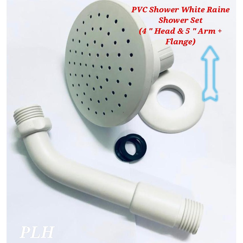 PVC Shower White Rain Shower Set (4" head & 5"Arm + Flange) | Shopee ...