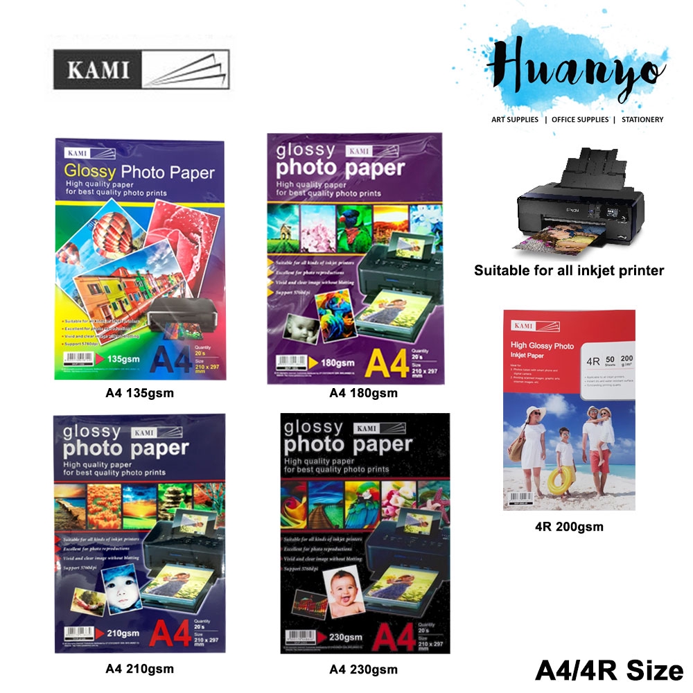 KAMI A4 / 4R Size Inkjet Glossy Photo Paper (135gsm / 180gsm / 200gsm ...
