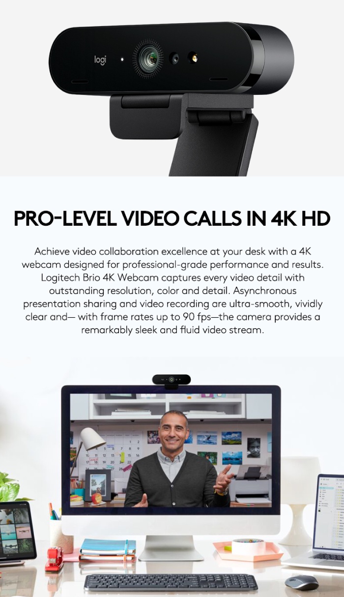 Logitech Brio 4k Ultra HD Pro Webcam, 1080p/60fps Hyper-Fast Streaming ...