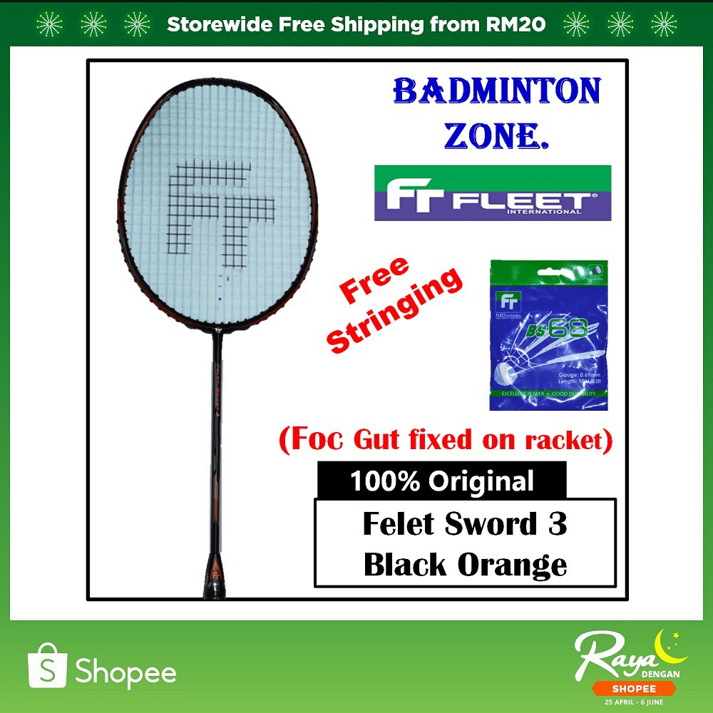 Fleet Felet Sword 3 + Free Stringing with Fleet BS68 Guts Badminton ...