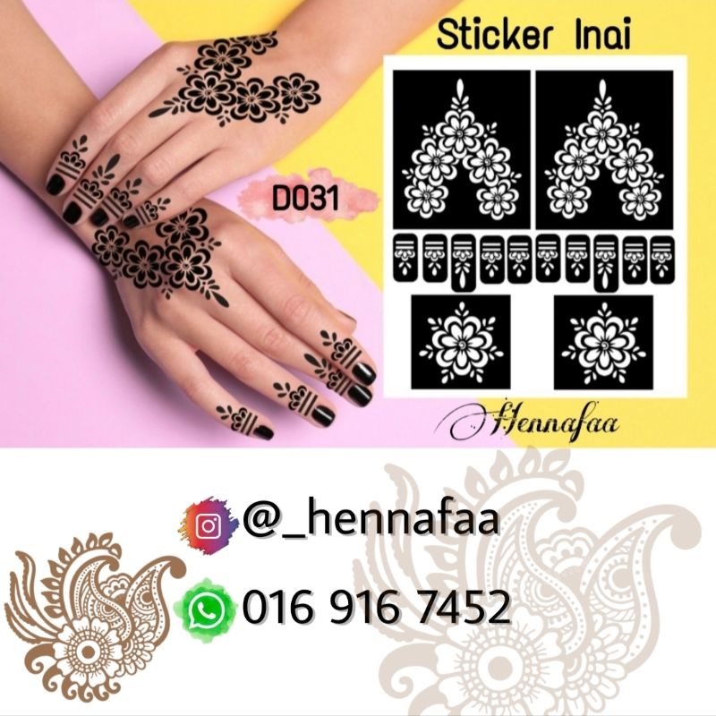 Stiker Inai / Sticker Henna Code D031 viral + freegift | Shopee Malaysia