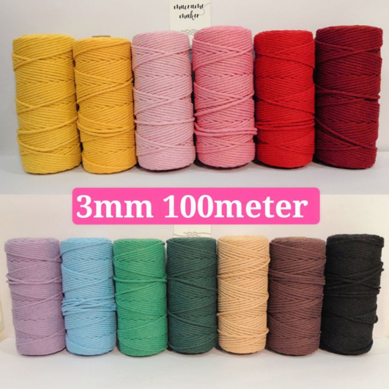 🇲🇾3mm Macrame Colour Rope/3 strands Macrame Cord/Weaving/Benang Warna ...