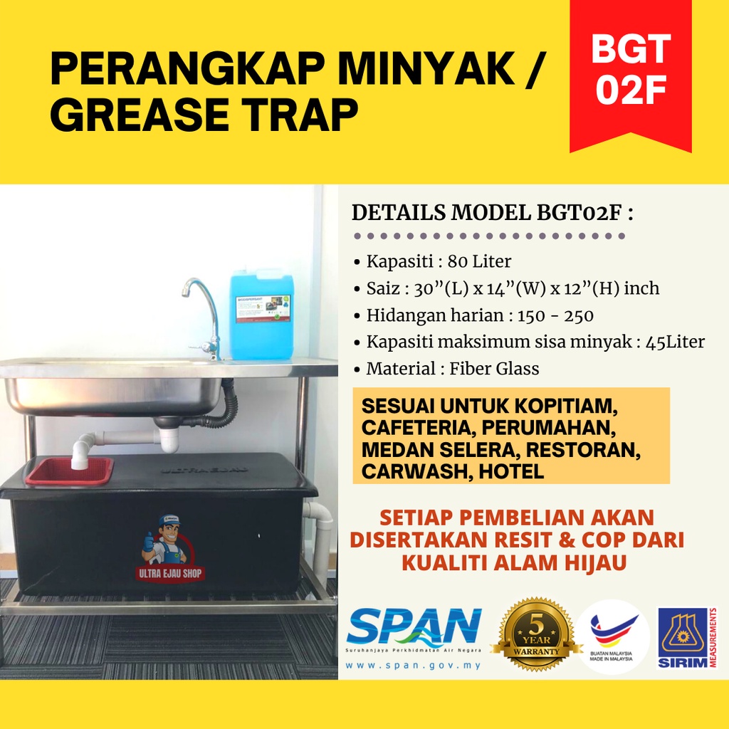 Perangkap Minyak / Grease Trap 20 GPM Fiber Glass - 80Liter (30"x14"x12 ...