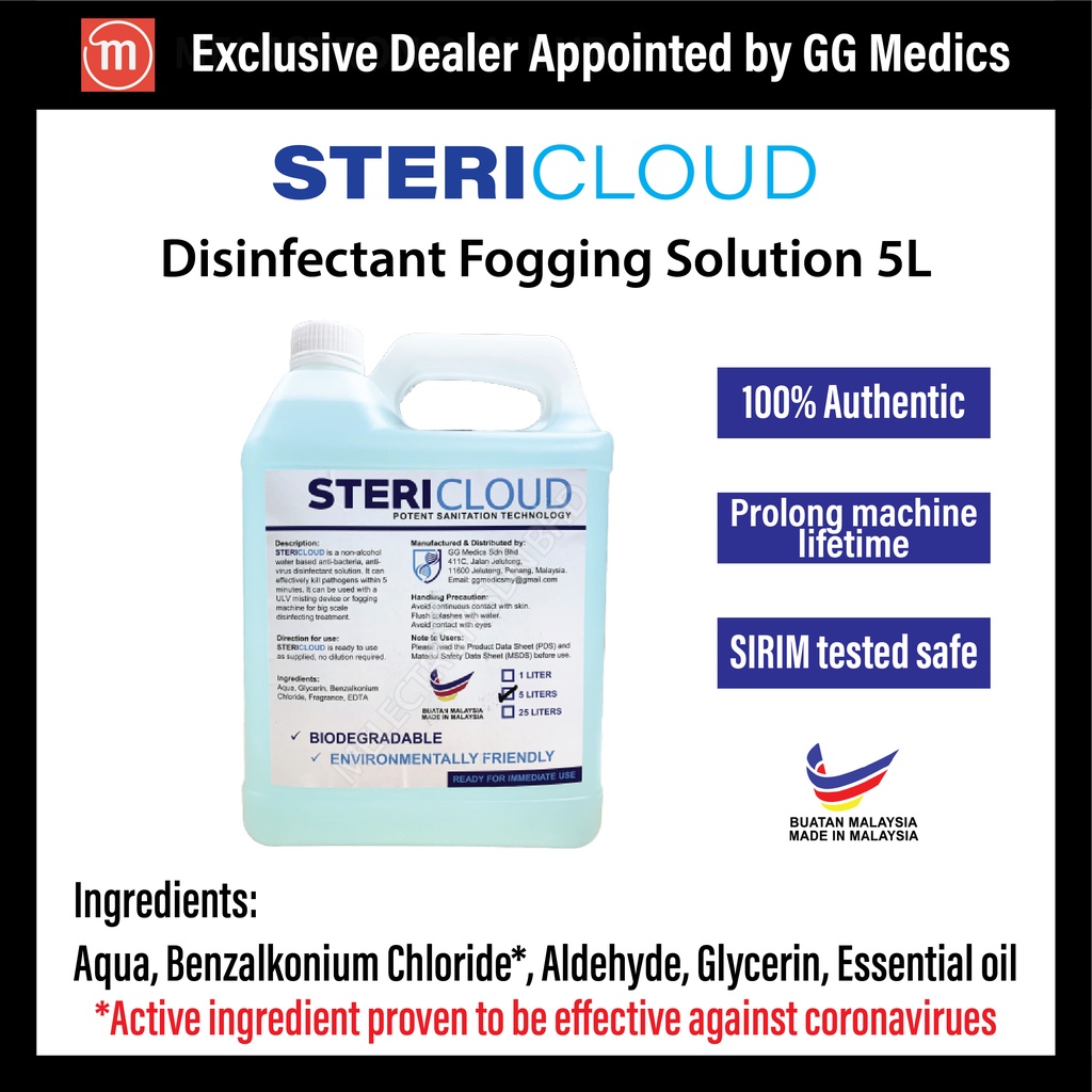 SIRIM Approved Stericloud Anti Bacterial Fogging Solution 5 Litre (For ...