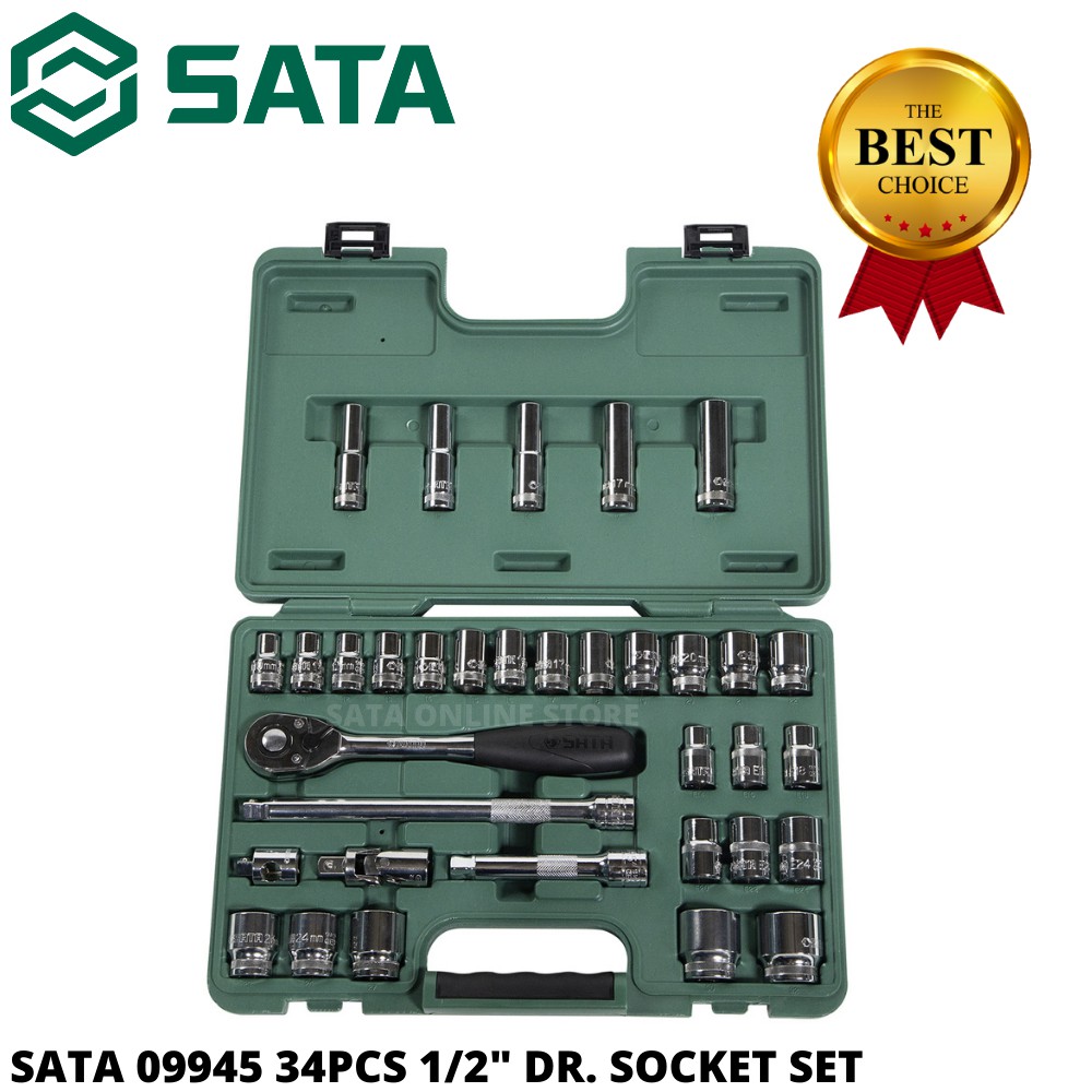 SATA 09945 34PCS 1/2" DR. SOCKET SET / SOCKET RATCHET SET / SOCKET BOX SET / TOOLS SET / TOOLS ...