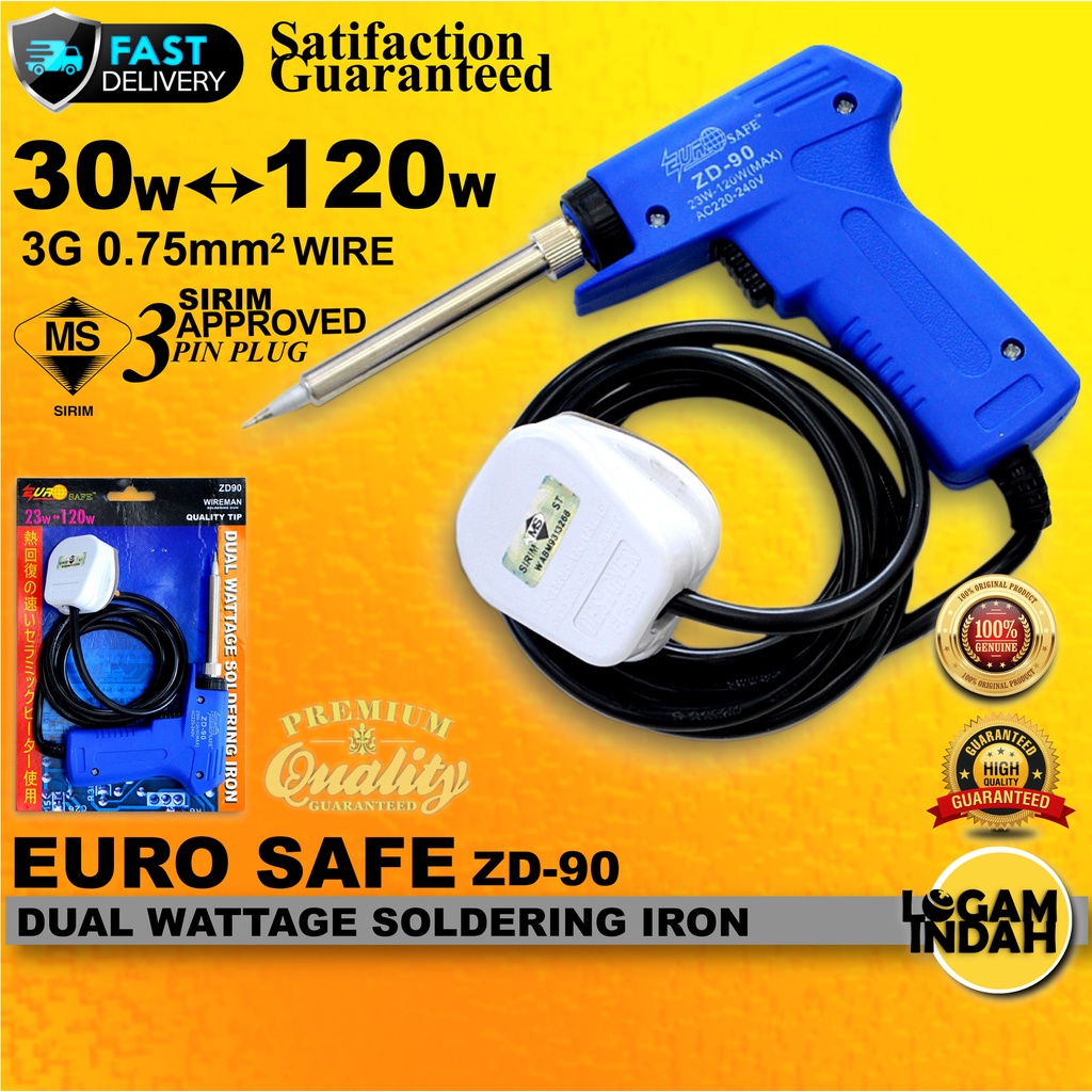EURO-SAFE TWO WATTAGE SOLDERING IRON 30W -120W / SOLDERING GUN | Shopee ...