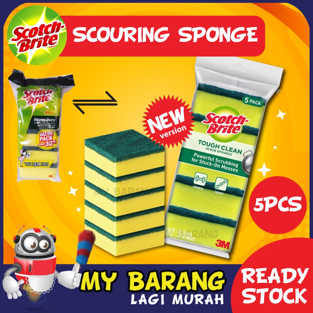 3M Scotch Brite 21-5 Scouring Sponge (5’s) (NEW MODEL) Tough Clean ...