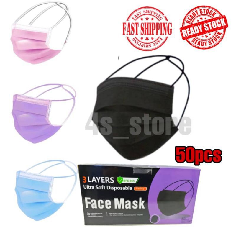 50pcs with Box Head Loop Hijab Mask Earloop Mask 3Ply Face Mask 3 ply ...