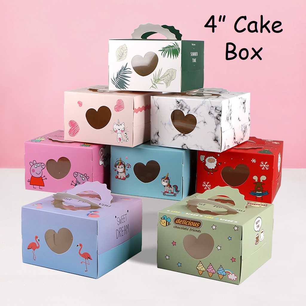 4寸手提蛋糕盒 1pcs 4 Inch Portable Cake Box 送蛋糕底托 Free Cake Board | Shopee ...