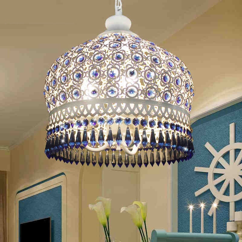Bohemian Mediterranean Blue Crystal Ceiling Drop Light Pendant Lamp ...