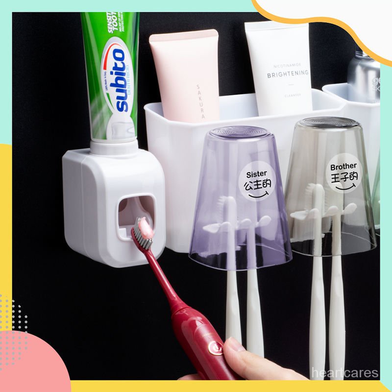 Toothbrush Holder Storage Rack Set Punch-Free Wall-Mounted Household ...