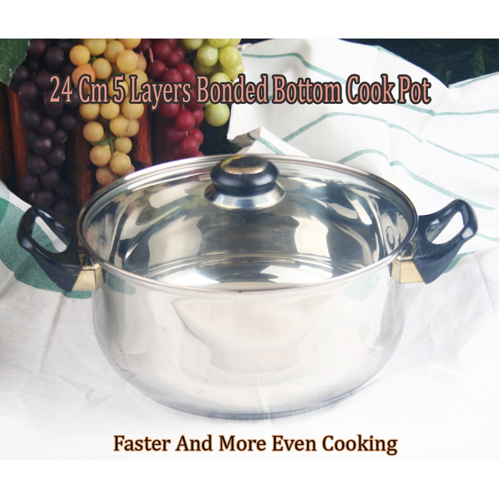5 layers bonded bottom COOKING pot 24 cm 71024 | Shopee Malaysia