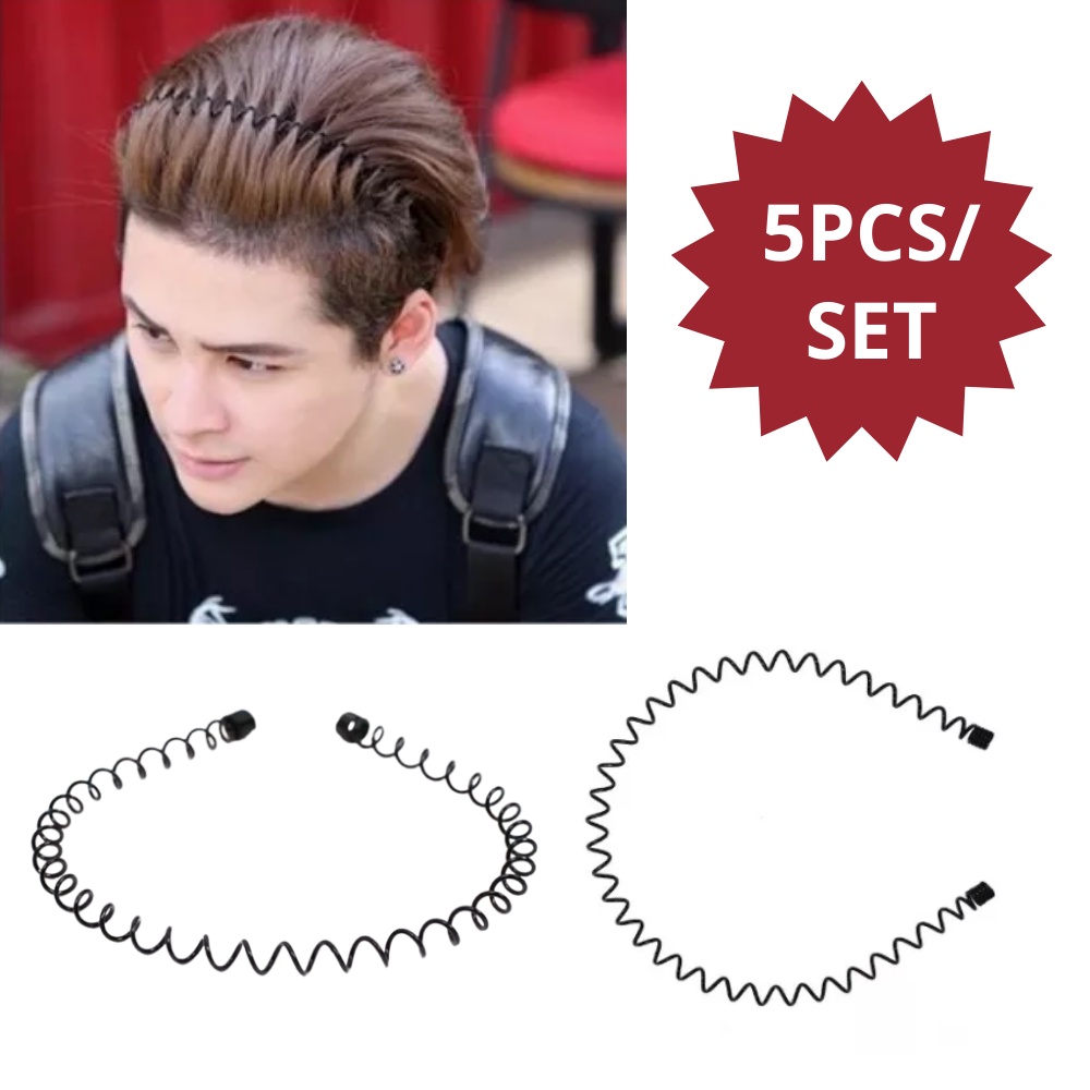 [M'SIA STOCK] (5PCS/SET) MEN WOMEN BLACK METAL SPIRAL WAVE SPRING ...