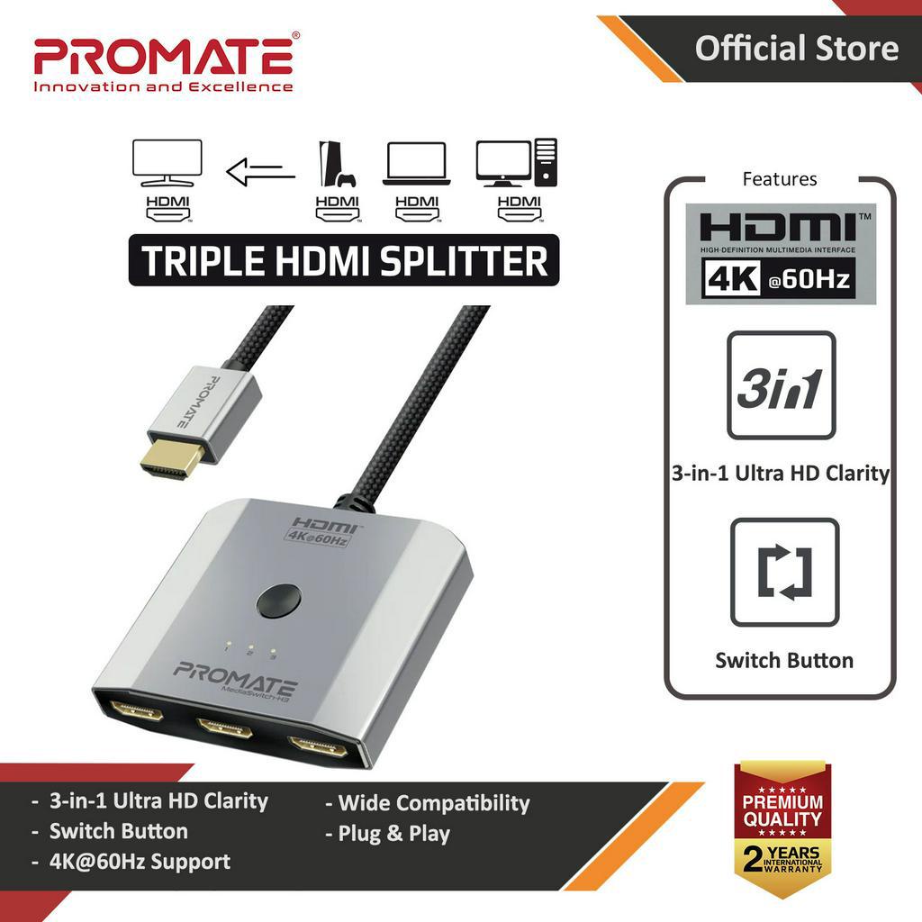 Promate 3 HDMI Splitter Switch Ultra HD Clarity Resolutions up to 4K ...