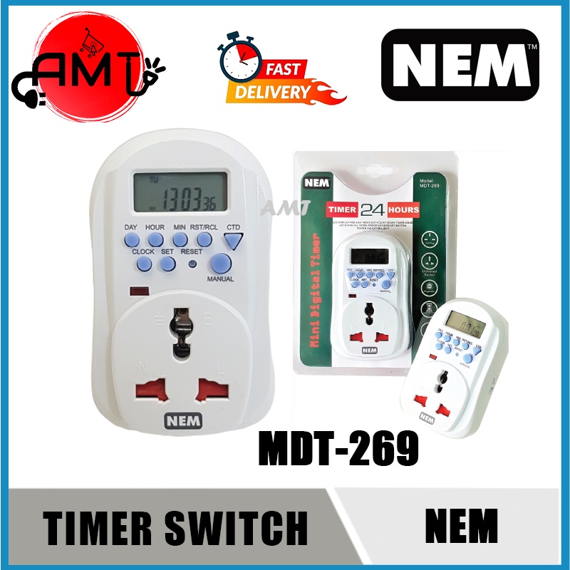 NEM DIGITAL TIME SWITCH 13A Plug-in Timer (24hrs 7 days programmable ...