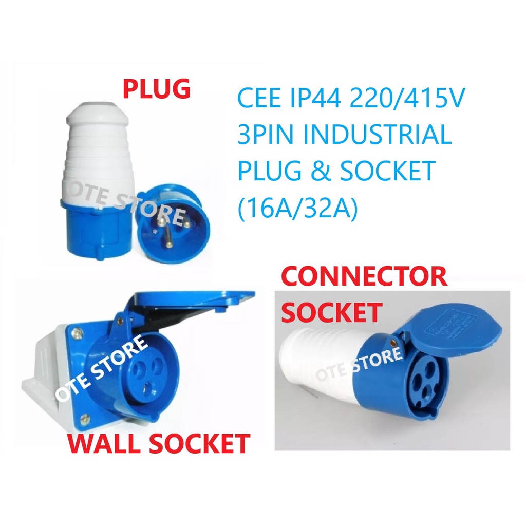 CEE IP44 220/415V 3PIN INDUSTRIAL PLUG & SOCKET (16A / 32A) (MODEL: 013 ...