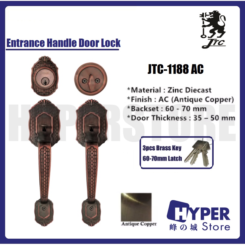 JTC Entrance Main Handle Door Lock / Kunci Pintu Depan 1188# AC ...