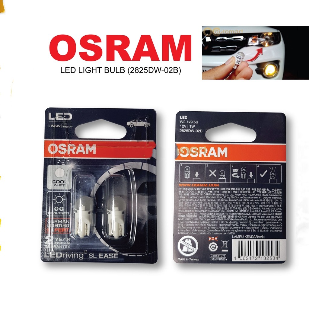 Osram T10 W5W Cool White LED Bulb 4090 6000K 12V (1Set 2pcs) Original Genuine New Packing ...