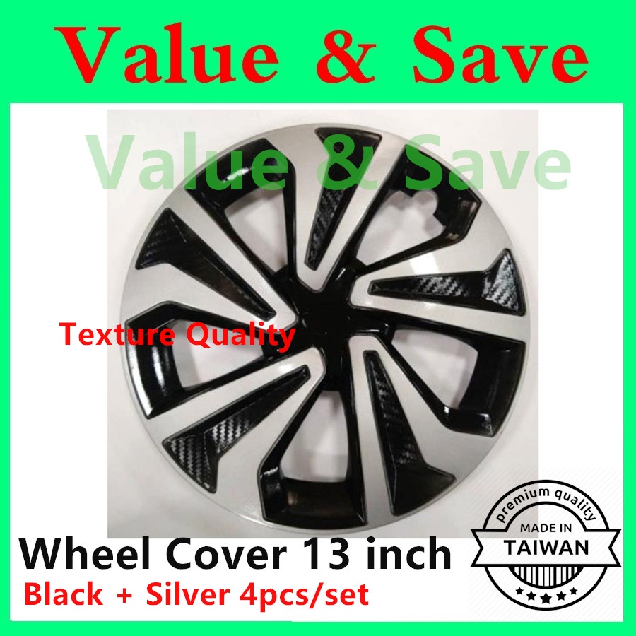 Wheel Cover 13 Inch Tayar Rim Hubcap Set of 4 Penutup Roda Silver Black ...