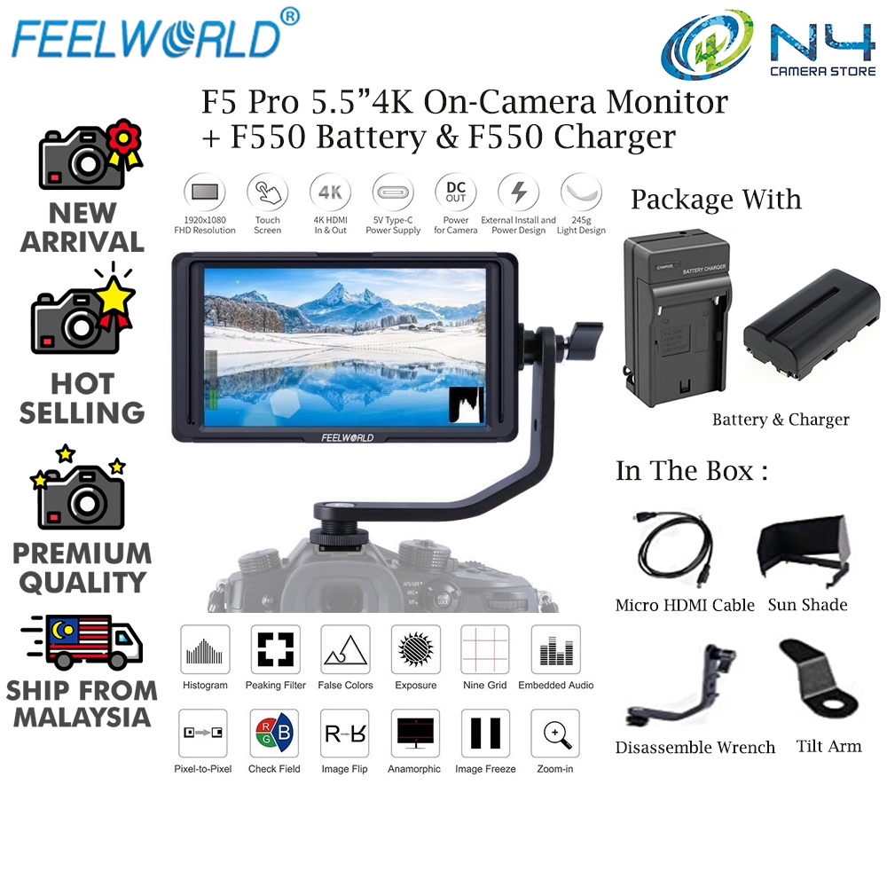 FEELWORLD F5 Pro 5.5 Inch Touch Screen DSLR Camera Field Monitor IPS ...