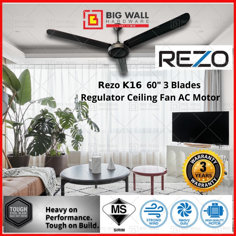 Rezo K16 Ceiling Fan 60 Inch Matt Black/Matt White Regulator 5-Speed ...