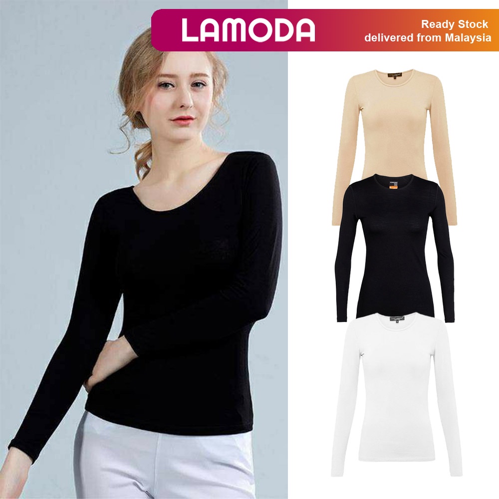 [S-2XL][Lamoda]SHIGA Women Long Sleeve T-Shirt Top Inner Wear Baju ...