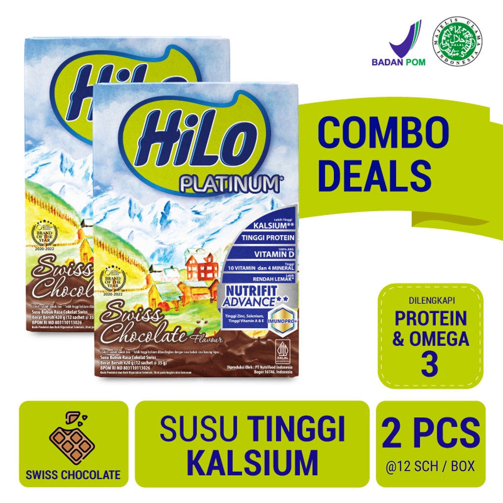 Twin Pack - HiLo Platinum Swiss Chocolate (12 Sch) - High Calcium Milk ...