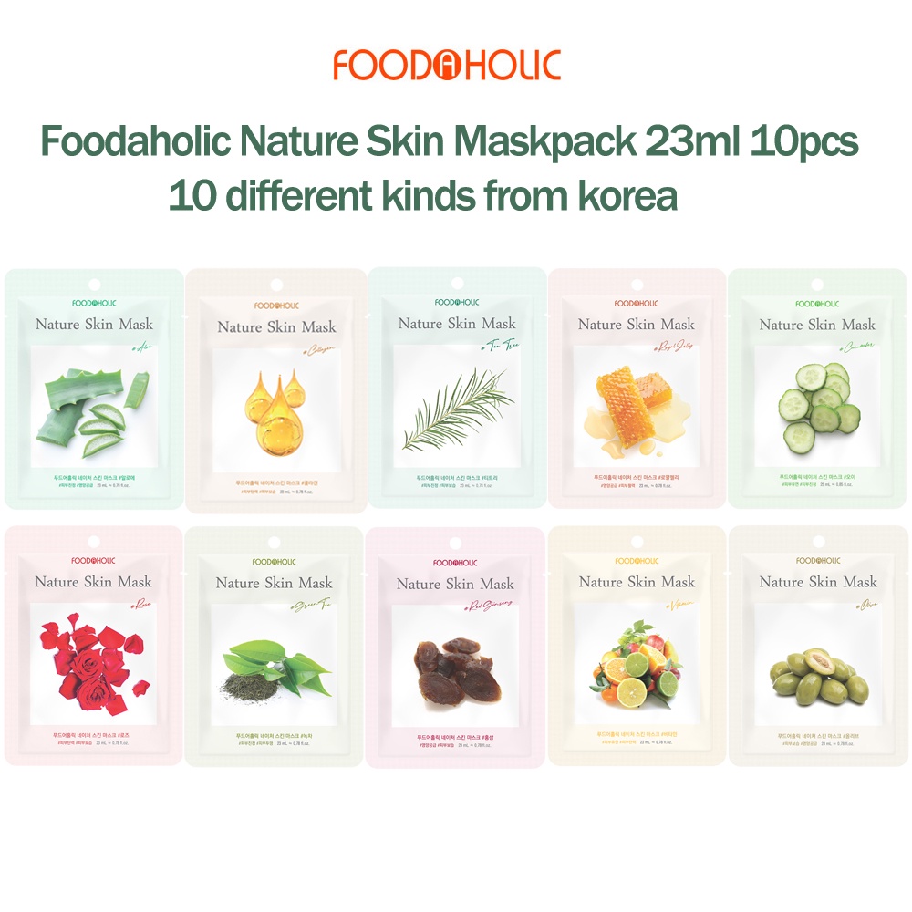 Foodaholic Natural mask pack sheet 23ml 10ea korea skin care | Shopee ...