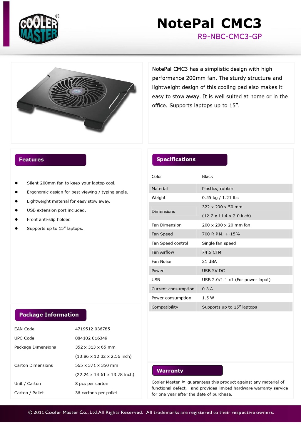 Cooler Master Notepal CMC3 Notebook Cooler R9-NBC-CMC3 | Shopee Malaysia