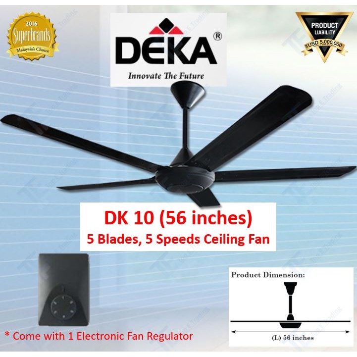 Deka Ceiling Fan 56" 5 Speed With Regulator Control DK10 Black / White ...