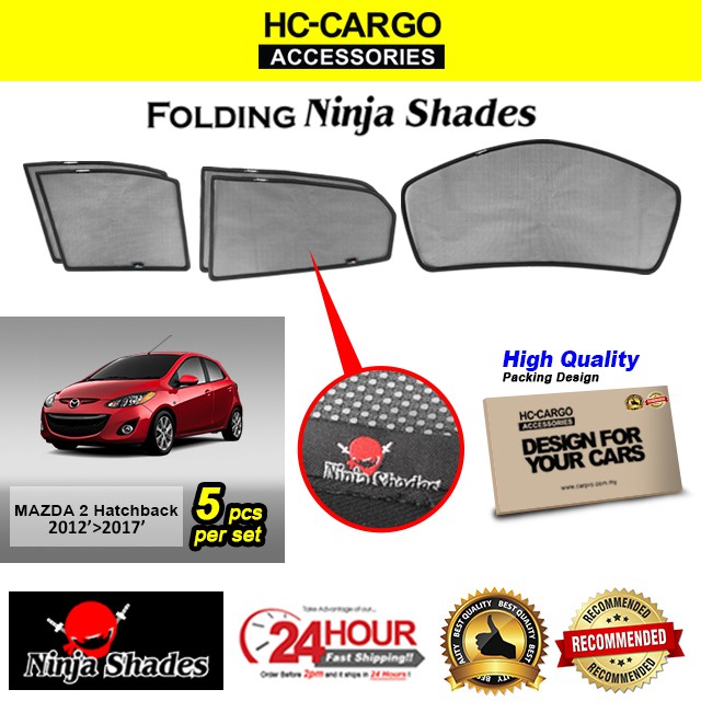 Mazda 2 Hatchback 2012 - 2017 Magnetic Ninja Shades Sunshade (5pcs ...