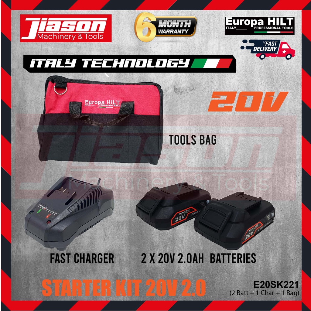 EUROPA HILT E20SK221 / E20SK-221 20V Starter Kit 2.0Ah ( 2 x Batteries 2.0Ah + 1 x Charger + 1 x ...