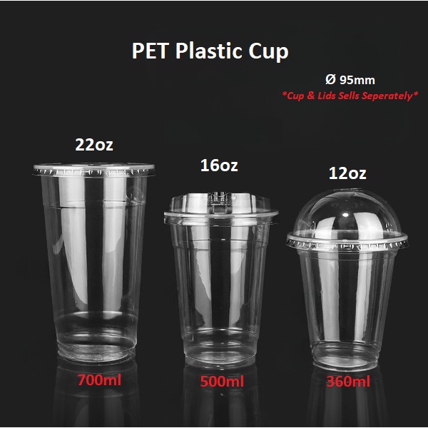 PET Cup (50pcs) Mix & Match Lids - 95mm / PET Clear Plastic Cup / Coffee Plastic Cold Cup ...