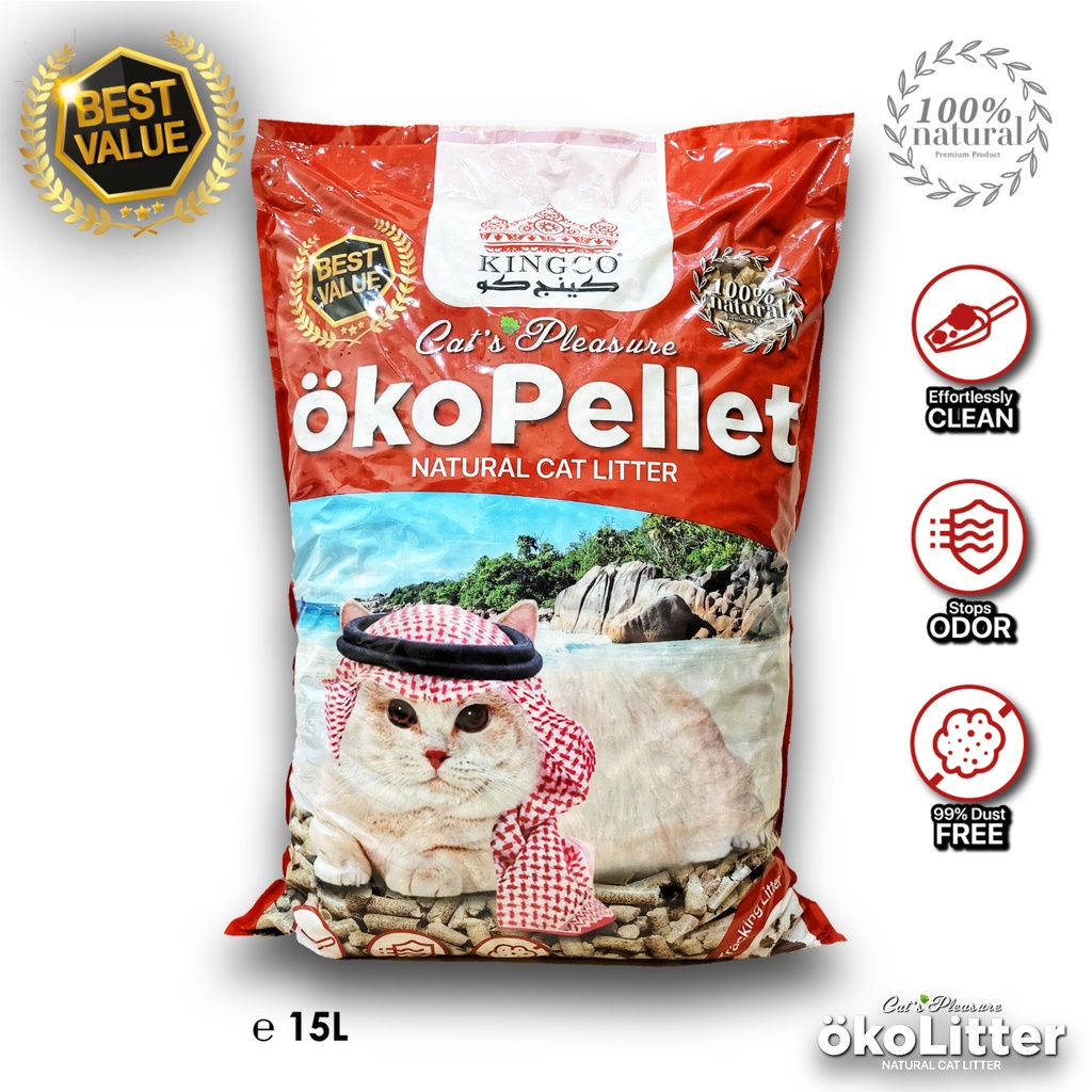okoPellet Natural Cat Litter 15L Wood Pellet Clumping Cat Sand | Pasir ...