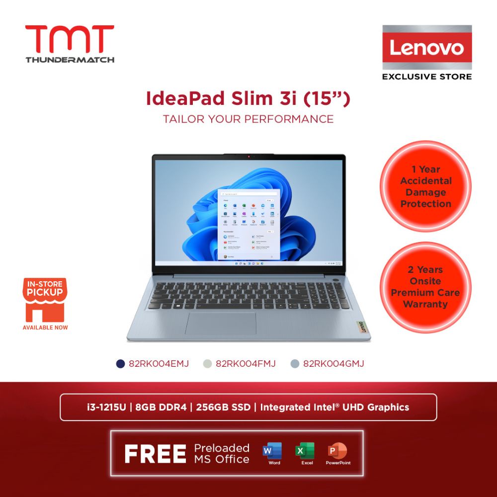 Lenovo IdeaPad 3 15IAU7 Laptop | i3-1215U | 8GB RAM 256GB SSD | 15.6" FHD | W11 | MS OFFICE ...