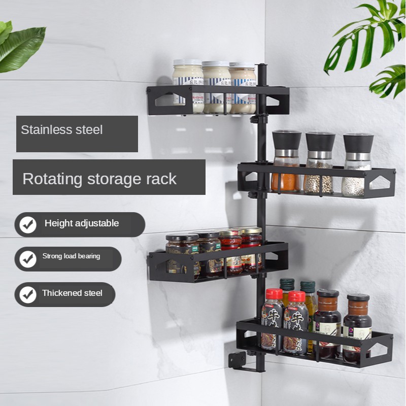 Kitchen Spice Rack Wall-mounted Seasoning Organizer Rotating Spice Rack ...
