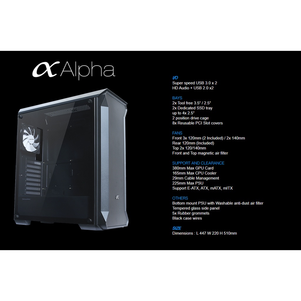 TECWARE ALPHA TG BLACK ATX GAMING CASE | Shopee Malaysia