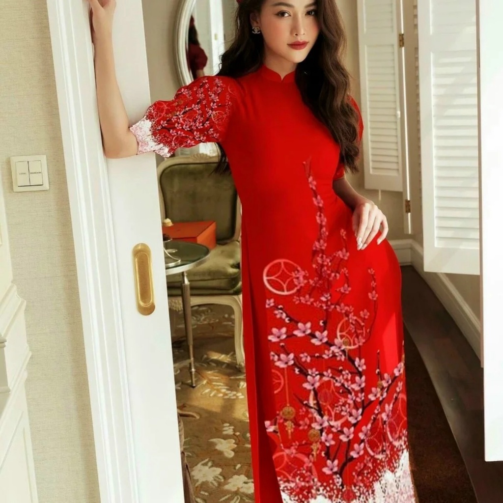 Set Ao Dai Tan TAY Stylized Peach Mai Motifs | Shopee Malaysia