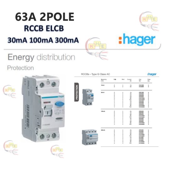 (ORIGINAL) Hager 2Pole RCCB ELCB CE263B 40A/63A 300mA 100mA 30mA 2 POLE RCCB ELCB | Shopee Malaysia