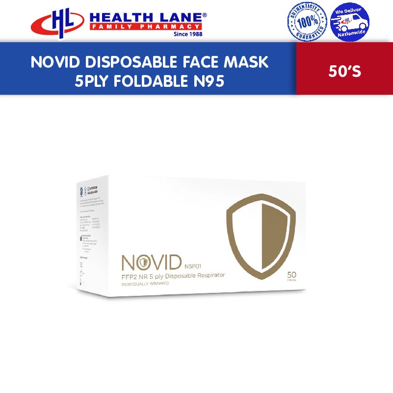 NOVID Disposable Face Mask 5 Ply Foldable N95 Individually Wrapped Size M (50's) | Shopee Malaysia