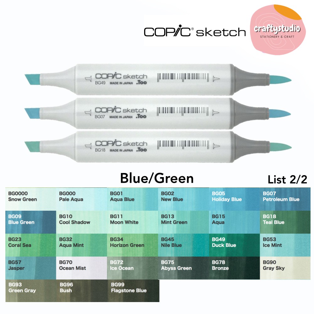 (2/2) BLUE/GREEN (BG) Copic Sketch Marker Pen, Drawing Marker Pen ...