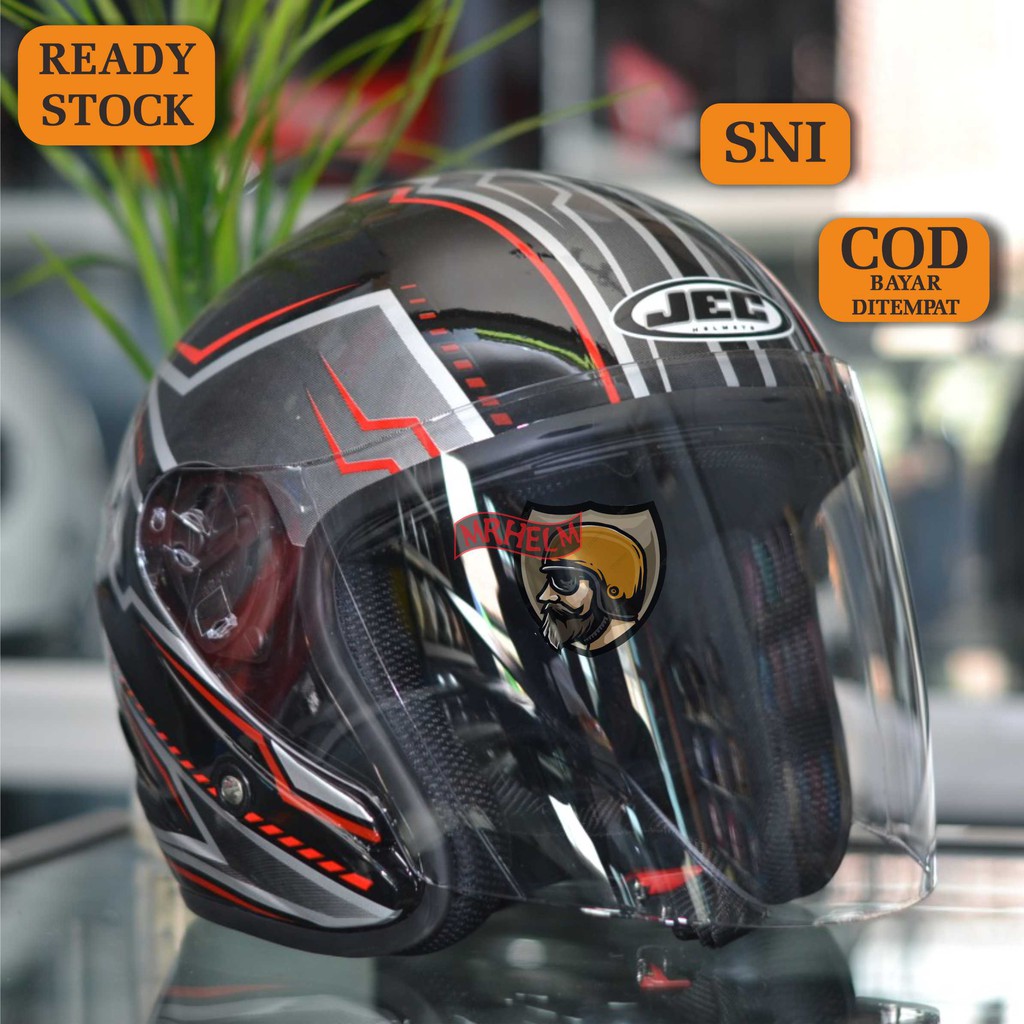 Helmet HALF FACE SNI X2 BLACK RED WITH VISOR (MR Helmet) | Shopee Malaysia
