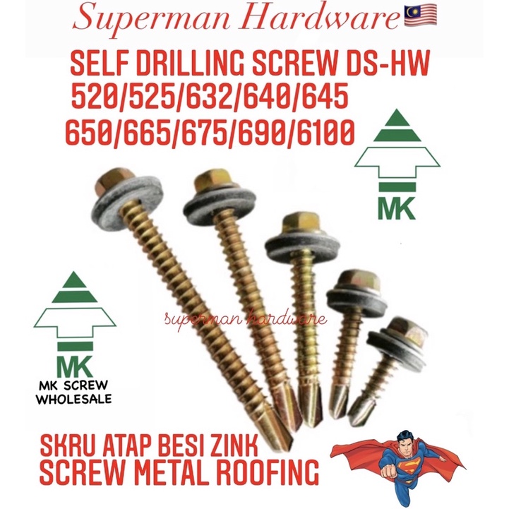 3/4"->4" MK SELF DRILLING SCREW DS-HW SCREW AWNING METAL DECK SKRU ATAP ...
