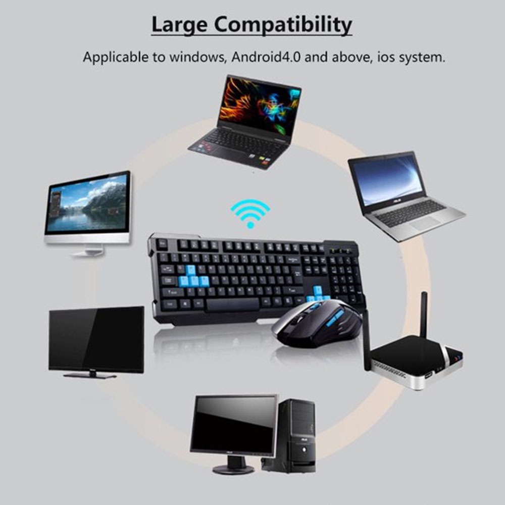 Delog V60 Wireless Keyboard Mouse Set Combo Office Gaming USB Full Size ...