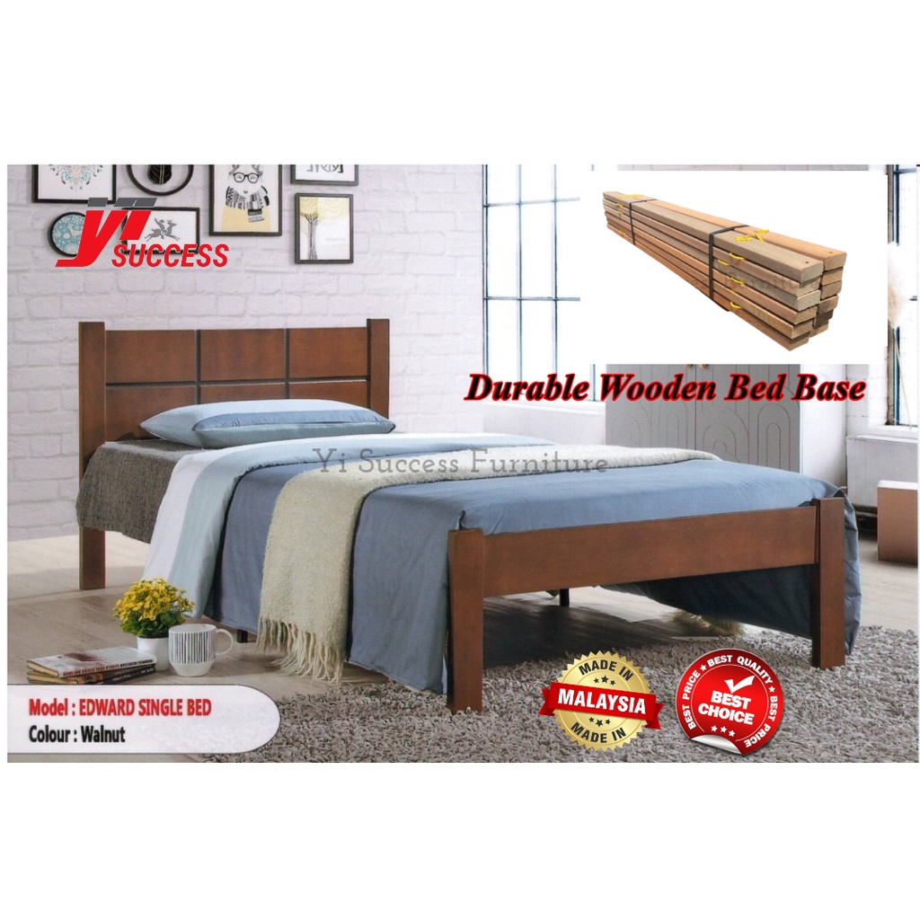 Yi Success Edward Wooden Single Bed Frame / Solid Wood Single Bed ...