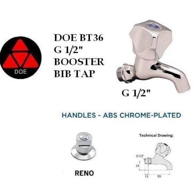 DOE BT36 G1/2" Wall Mounted Bib Tap with DOE ABS Chrome Plated Handle ...