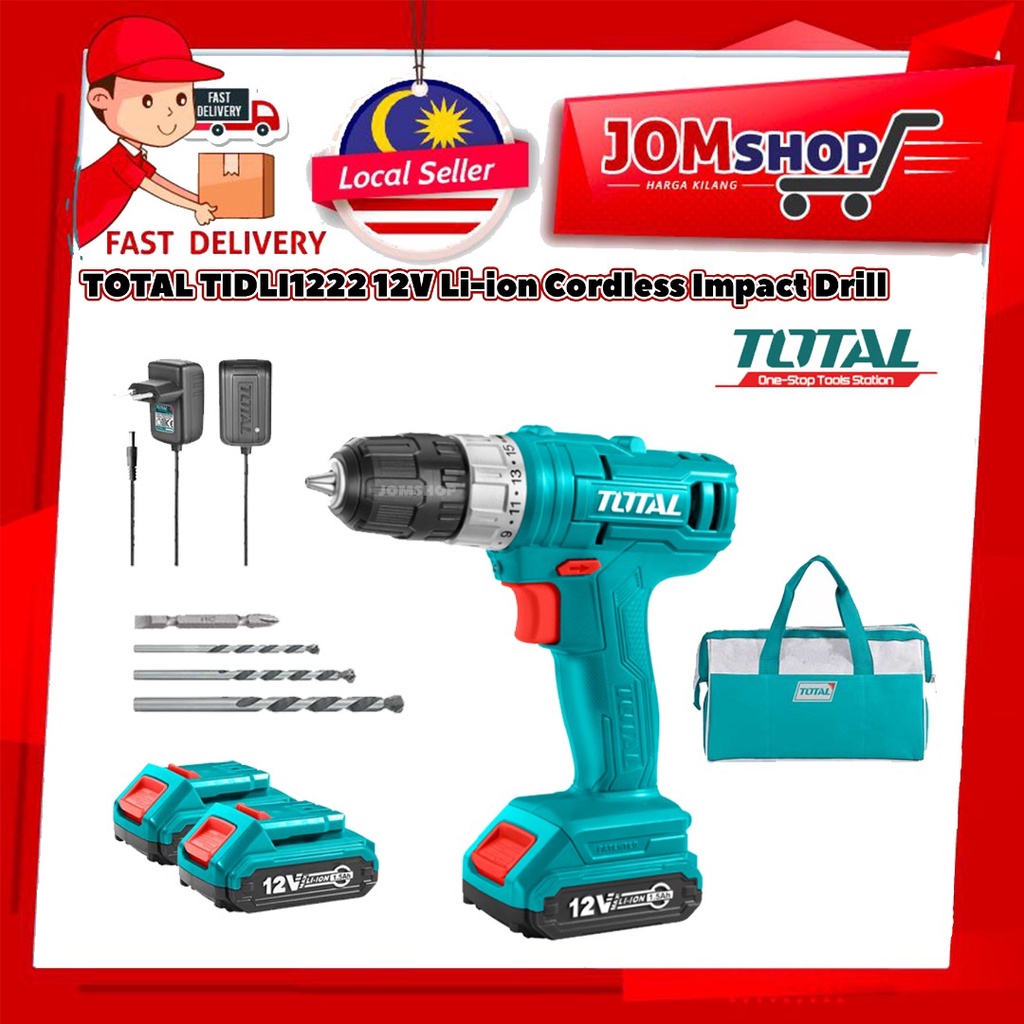 Total TIDLI1222 Lithium-Ion Impact Drill 12v Cordless Screwdriver Drill ...